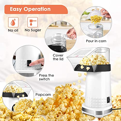 2 Minutes Fast Making Hot Air Popcorn Popper with Measuring Cup1200w Etl Certified, Mini Popcorn Machine BPA Free, No Oil, Diy Flavors, 98% Super High Explosion Rate Air Popper Popcorn Maker for Home, Family Christmas Gifts