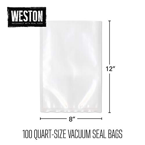 Weston Vacuum Sealer Bags, 2 Ply 3mm Thick, for NutriFresh, FoodSaver & Other Heat-Seal Systems, for Meal Prep and Sous Vide, BPA Free, 8" x 12" (Quart), 100 count, Clear