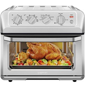 chefman air fryer toaster oven combo, 7-in-1 convection oven countertop 20 qt oven air fryer, cook a 10 inch pizza, air fry 2 lb. of chicken wings, toast, broil, auto shutoff, stainless