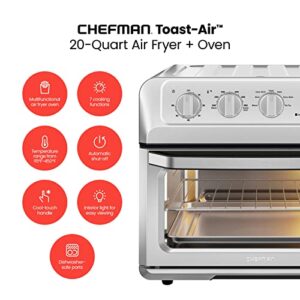 Chefman Air Fryer Toaster Oven Combo, 7-In-1 Convection Oven Countertop 20 Qt Oven Air fryer, Cook a 10 Inch Pizza, Air Fry 2 lb. of Chicken Wings, Toast, Broil, Auto Shutoff, Stainless