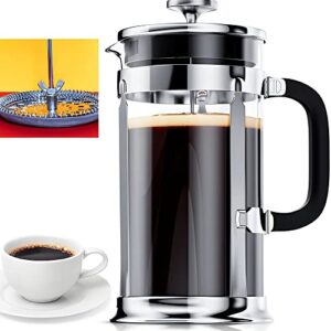 coffee press french press coffee maker with 2 extra screens, 34oz, french press stainless steel 304 grade, easy disassemble design double filter, thick heat resistant glass pot