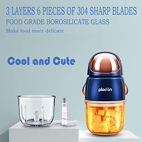 Plodon Baby Food Maker Mini Cute and Small Food Processor Puree Blender Grinder Chopper 1.2 Cup Glass Bowl with 6 Blade Electric