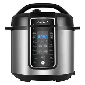 comfee’ 6 quart pressure cooker 12-in-1, one touch kick-start multi-functional programmable slow cooker, rice cooker, steamer, sauté pan, egg cooker, warmer and more