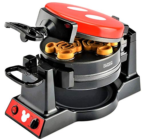 Disney Mickey Mouse MIC-62 Double Flip Waffle Maker, Black, Red