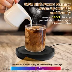 Coffee Mug Warmer, 50W Smart Cup Warmer with Auto Shut Off, 3-Temperature Settings(105 ~ 180°F), Waterproof, Electric Coffee Warmer for Office Home Desk Use,Mug Warmer for Hot Coffee Tea Espresso Milk