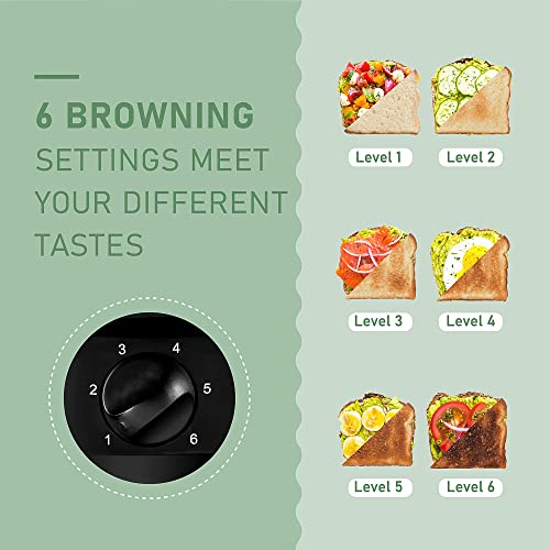 KETIAN Toaster 2 Slice Small Compact Electric Bread Black Tosterster，6 Toast Settings, Cancel, Reheat, Defrost Functions, Removable Crumb Tray, 800W(Black）