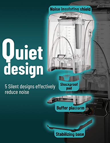 WantJoin Professional Commercial Blender With Shield Quiet Sound Enclosure 2200W Industries Strong and Quiet Professional-Grade Power, Self-Cleaning, Black