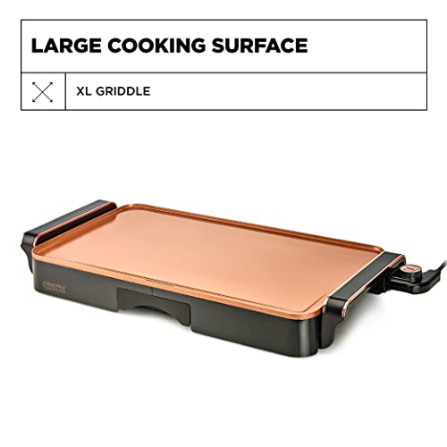 CRUX Electric Griddle with Nonstick Ceramic Coating, Cool-Touch Handles, and Slide-Out Drip Tray - Indoor Grill for Breakfast, Eggs, Pancakes, and Burgers