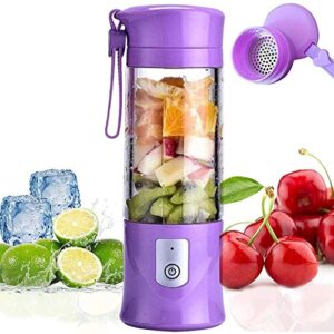 portable blender, usb travel juice cup personal travel blender baby food mixing machince with updated 6 blades with powerful motor 4000mah rechargeable battery,13oz bottle(purple)