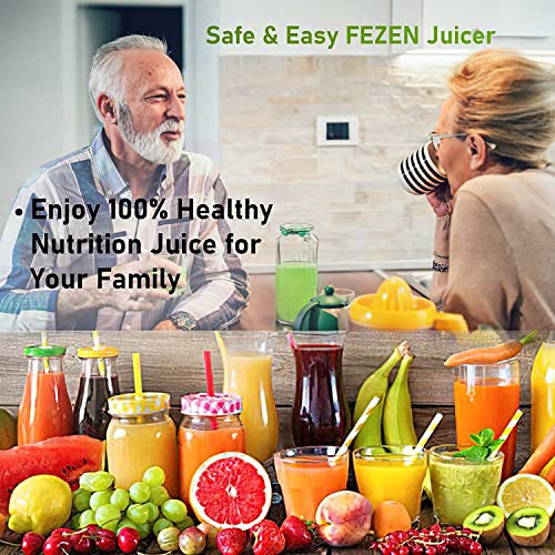 Cold Press Juicer, FEZEN Slow Masticating Juicer With 2 Speeds & Reverse Control, High Juice Yield & Pure Taste, Celery Juice Maker & Beetroot Juice Extractor for High Nutrient Fruits and Vegetables Juice, Easy to Clean, BPA Free