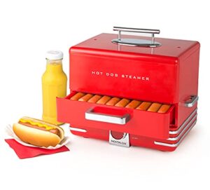 nostalgia extra large diner-style steamer 20 hot dogs and 6 bun capacity, perfect for breakfast sausages, brats, vegetables, fish