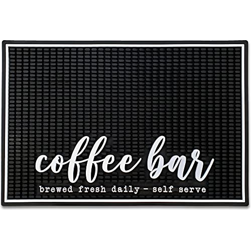 New Mungo Coffee Bar Mat - Coffee Bar Accessories for Coffee Station, Coffee Accessories, Coffee Bar Decor, Coffee Decor - Brewed Fresh Daily - Self Serve Coffee Maker Mat - Rubber Mat - 18”x12”