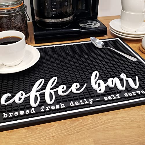 New Mungo Coffee Bar Mat - Coffee Bar Accessories for Coffee Station, Coffee Accessories, Coffee Bar Decor, Coffee Decor - Brewed Fresh Daily - Self Serve Coffee Maker Mat - Rubber Mat - 18”x12”