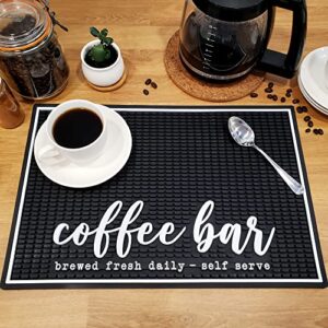 New Mungo Coffee Bar Mat - Coffee Bar Accessories for Coffee Station, Coffee Accessories, Coffee Bar Decor, Coffee Decor - Brewed Fresh Daily - Self Serve Coffee Maker Mat - Rubber Mat - 18”x12”