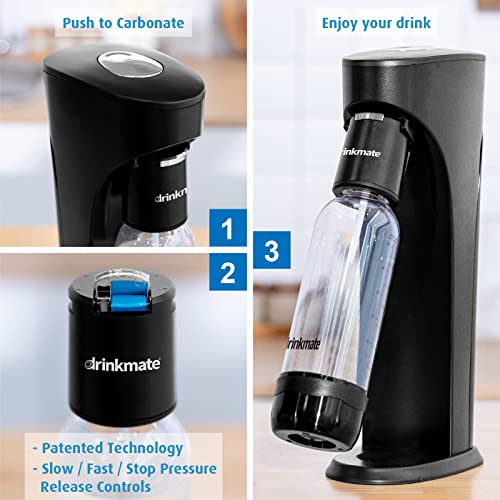 DrinkMate OmniFizz Sparkling Water and Soda Maker, Carbonates Any Drink, with 3 oz CO2 Test Cylinder (Matte Black)