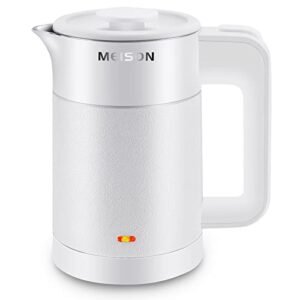 0.6l small electric kettles stainless steel, travel mini hot water boiler heater, double wall cool touch portable teapot , auto shut-off & boil-dry protection, 120v/800w, 2 year warranty (white)