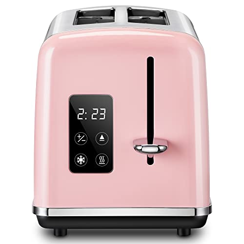 Pink Toaster, REDMOND Toaster 2 Slice with LED Touch Screen and Digital Countdown Timer, Stainless Steel Toaster with Extra Wide Slot and Cancel Defrost Reheat Function, 6 Shade Settings