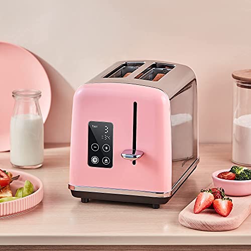 Pink Toaster, REDMOND Toaster 2 Slice with LED Touch Screen and Digital Countdown Timer, Stainless Steel Toaster with Extra Wide Slot and Cancel Defrost Reheat Function, 6 Shade Settings