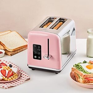 Pink Toaster, REDMOND Toaster 2 Slice with LED Touch Screen and Digital Countdown Timer, Stainless Steel Toaster with Extra Wide Slot and Cancel Defrost Reheat Function, 6 Shade Settings