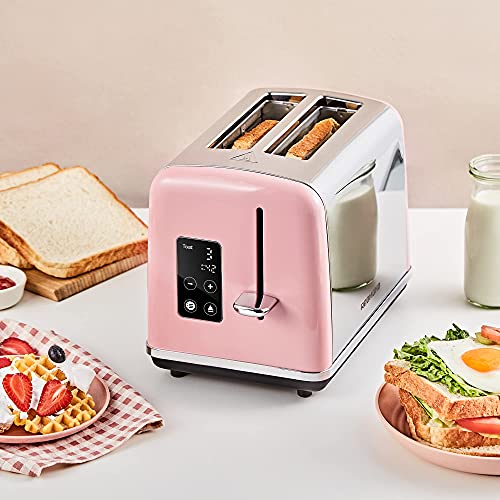 Pink Toaster, REDMOND Toaster 2 Slice with LED Touch Screen and Digital Countdown Timer, Stainless Steel Toaster with Extra Wide Slot and Cancel Defrost Reheat Function, 6 Shade Settings