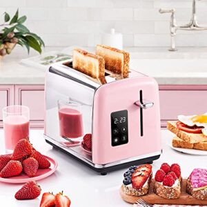 Pink Toaster, REDMOND Toaster 2 Slice with LED Touch Screen and Digital Countdown Timer, Stainless Steel Toaster with Extra Wide Slot and Cancel Defrost Reheat Function, 6 Shade Settings