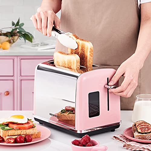 Pink Toaster, REDMOND Toaster 2 Slice with LED Touch Screen and Digital Countdown Timer, Stainless Steel Toaster with Extra Wide Slot and Cancel Defrost Reheat Function, 6 Shade Settings