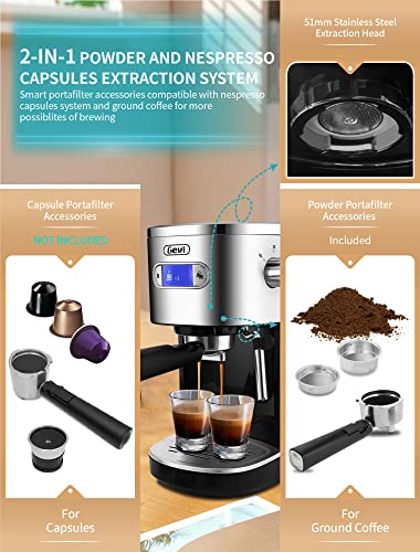 Gevi Espresso Machines 20 Bar Fast Heating Automatic Cappuccino Coffee Maker with Foaming Milk Frother Wand for Espresso, 1.2L Removable Water Tank, Double Temperature Control System 1350W, Black