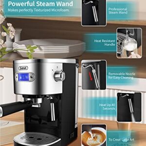 Gevi Espresso Machines 20 Bar Fast Heating Automatic Cappuccino Coffee Maker with Foaming Milk Frother Wand for Espresso, 1.2L Removable Water Tank, Double Temperature Control System 1350W, Black