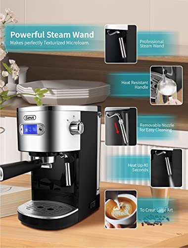 Gevi Espresso Machines 20 Bar Fast Heating Automatic Cappuccino Coffee Maker with Foaming Milk Frother Wand for Espresso, 1.2L Removable Water Tank, Double Temperature Control System 1350W, Black