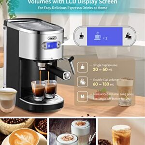 Gevi Espresso Machines 20 Bar Fast Heating Automatic Cappuccino Coffee Maker with Foaming Milk Frother Wand for Espresso, 1.2L Removable Water Tank, Double Temperature Control System 1350W, Black