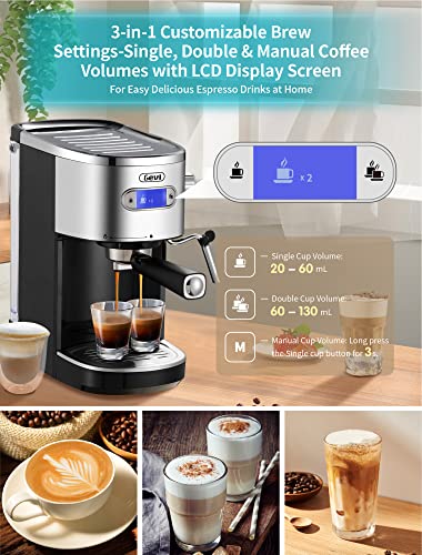 Gevi Espresso Machines 20 Bar Fast Heating Automatic Cappuccino Coffee Maker with Foaming Milk Frother Wand for Espresso, 1.2L Removable Water Tank, Double Temperature Control System 1350W, Black