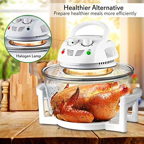 NutriChef Air Fryer, Halogen Infrared Convection Oven - Large 13 Quart Glass Air Fryer, Oil-Free Quick Healthy Meals Multicooker with Time & Temperature Controls, Roast, Fry, Toast or Crisp