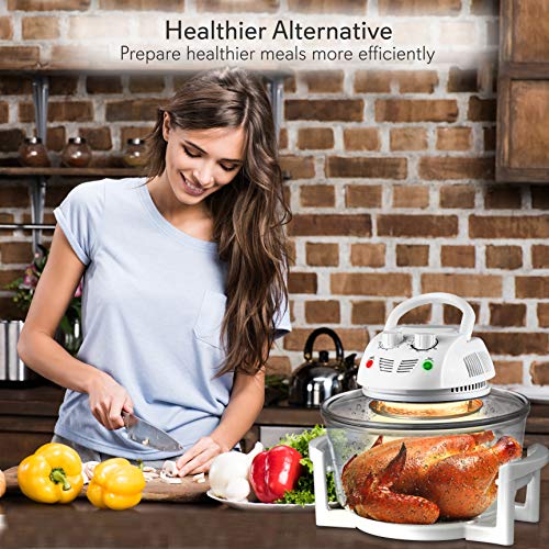 NutriChef Air Fryer, Halogen Infrared Convection Oven - Large 13 Quart Glass Air Fryer, Oil-Free Quick Healthy Meals Multicooker with Time & Temperature Controls, Roast, Fry, Toast or Crisp