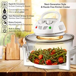 NutriChef Air Fryer, Halogen Infrared Convection Oven - Large 13 Quart Glass Air Fryer, Oil-Free Quick Healthy Meals Multicooker with Time & Temperature Controls, Roast, Fry, Toast or Crisp