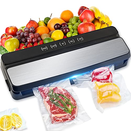 Sumajuc Vacuum Sealer for Food Saving - Vac Packing Machine with Dry & Moist Mode for Food Preservation and Storage with 10 Vacuum Seal Bags (Black)