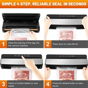 Sumajuc Vacuum Sealer for Food Saving - Vac Packing Machine with Dry & Moist Mode for Food Preservation and Storage with 10 Vacuum Seal Bags (Black)