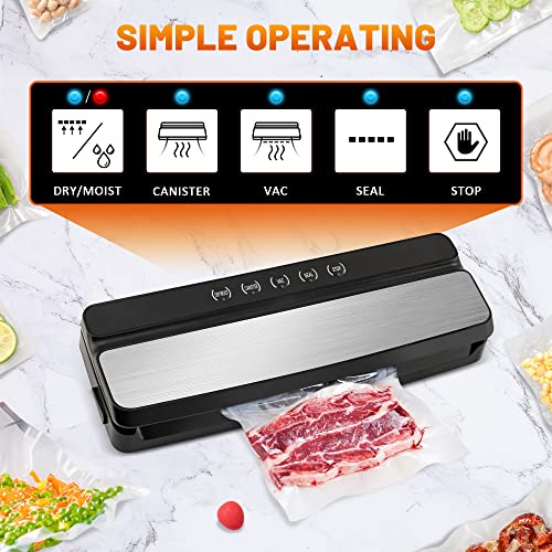 Sumajuc Vacuum Sealer for Food Saving - Vac Packing Machine with Dry & Moist Mode for Food Preservation and Storage with 10 Vacuum Seal Bags (Black)