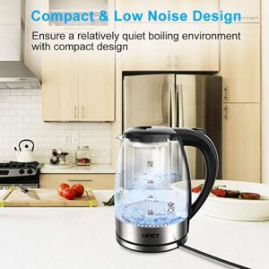 NPET EK20 1000W Electric Kettle Glass Tea Kettle With BPA-Free, 1.8L Cordless Portable Water Glass Boiler With LED Light, Auto-Shutoff And Boil-Dry Protection Teapot, Stainless Steel Kettle