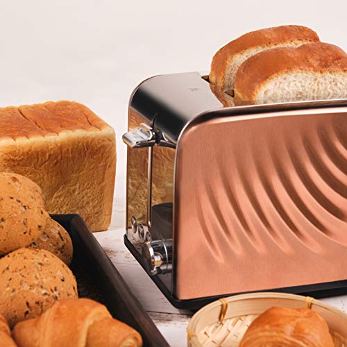 Cotomier Toaster 2 Slice, Rose Gold Stainless Steel Retro Toaster with Defrost Bagel Cancel Function & 6 Shade Settings