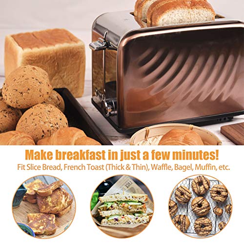 Cotomier Toaster 2 Slice, Rose Gold Stainless Steel Retro Toaster with Defrost Bagel Cancel Function & 6 Shade Settings