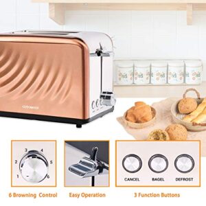 Cotomier Toaster 2 Slice, Rose Gold Stainless Steel Retro Toaster with Defrost Bagel Cancel Function & 6 Shade Settings