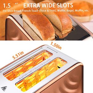 Cotomier Toaster 2 Slice, Rose Gold Stainless Steel Retro Toaster with Defrost Bagel Cancel Function & 6 Shade Settings