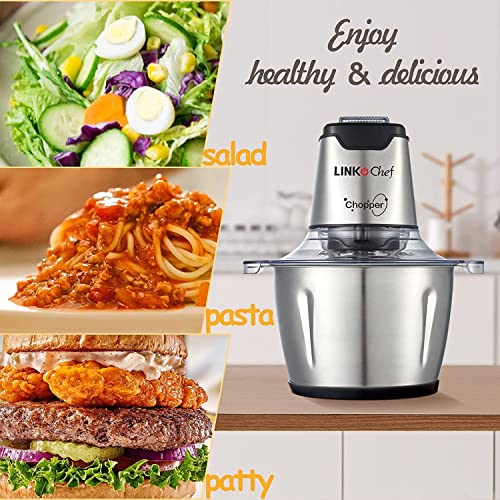 Food Chopper Electric LINKChef, 2L Meat Grinder Electric Food Processor Chopper 250W with Stainless Steel Bowl and 4-Bi Blades for Meat, Fruits, Vegetables, Baby Food, Nuts, Salad