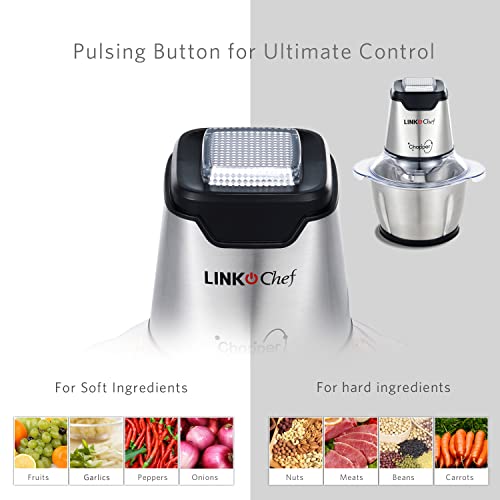 Food Chopper Electric LINKChef, 2L Meat Grinder Electric Food Processor Chopper 250W with Stainless Steel Bowl and 4-Bi Blades for Meat, Fruits, Vegetables, Baby Food, Nuts, Salad