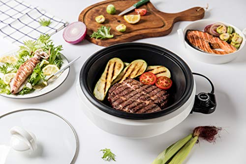 Aroma Housewares ASP-137 Grillet 3Qt. 3-in-1 Cool-Touch Electric Indoor Grill Portable, Dishwasher Safe, 3-Quart, White