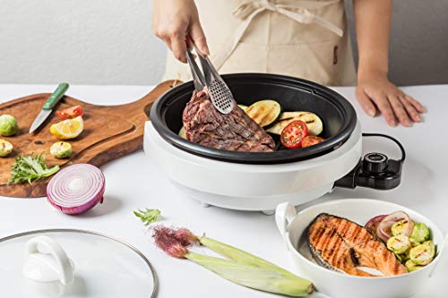 Aroma Housewares ASP-137 Grillet 3Qt. 3-in-1 Cool-Touch Electric Indoor Grill Portable, Dishwasher Safe, 3-Quart, White