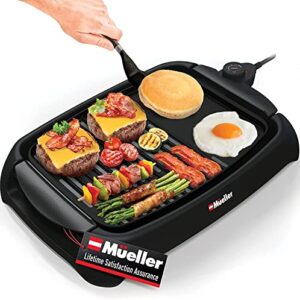 mueller ultra grillpower 2-in-1 smokeless electric indoor removable grill and griddle combo, nonstick plate, with adjustable temperature, 120v