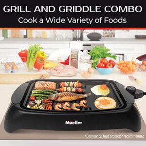 Mueller Ultra GrillPower 2-in-1 Smokeless Electric Indoor Removable Grill and Griddle Combo, Nonstick Plate, with Adjustable Temperature, 120V