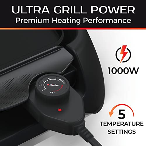 Mueller Ultra GrillPower 2-in-1 Smokeless Electric Indoor Removable Grill and Griddle Combo, Nonstick Plate, with Adjustable Temperature, 120V