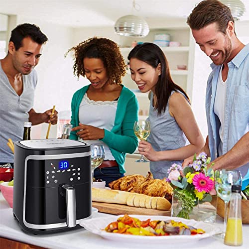 7.4 QT Air Fryer(Recipes), 9 in 1 Aigostar Air Fryer Oilless Oven with 8 Presets + Manual Mode, LED Touchscreen, Removable Nonstick Basket & Drawer Dishwasher Safe Square Design Basket.